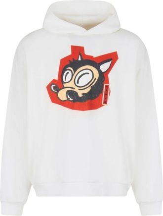 Marni Homme, Sweatshirts et sweats &agrave; capuche, Blanc, Taille: S Wolf Print Sweat &agrave; capuche