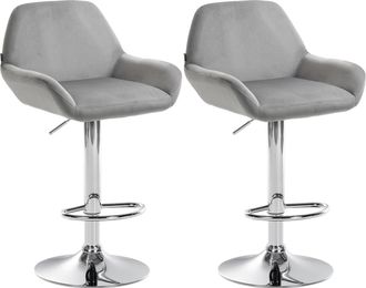 Clp 2er Set Barhocker Braga Samtbezug mit Metallgestell I Höhenverstellbar und drehbar I Moderner Barstuhl mit Fußstütze für Küche und Bar, Farbe:grau, Ma