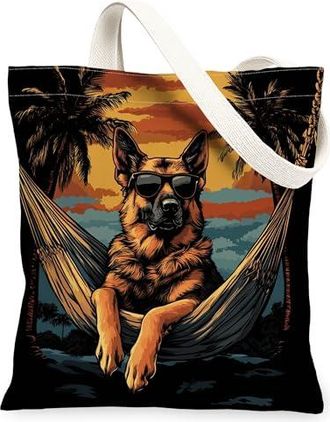 Generic Sac fourre-tout en toile motif chien berger allemand pour le shopping 33 x 38,1 cm, sac d&eacute;picerie r&eacute;utilisable en tissu &agrave; bandouli&egrave;re pour femme, pein