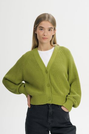 Mela Damen vegan Cardigan Bhuma Rippstrick Algengr&uuml;n
