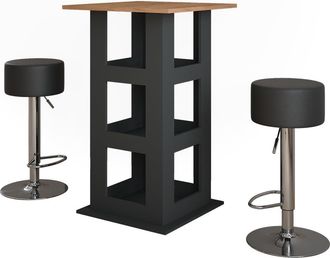 Vicco Bartisch-Set Repose, Goldkraft Eiche/Anthrazit, 65 x 65 cm mit 2 Barhockern