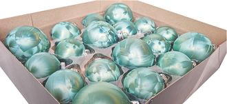 JACK by Th&uuml;ringer Glas Weihnachtsbaumkugeln Glas Eislack 18 TLG. Set 3 Kugelgr&ouml;&szlig;en Farbauswahl inkl. Haken, Farbe:Mint