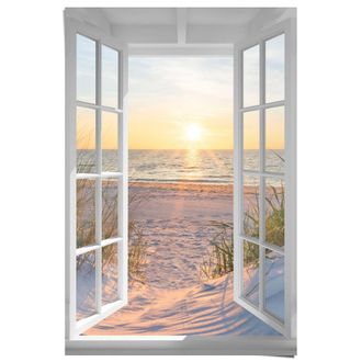 Reinders Poster, Sonnenuntergang durch das Fenster, Hobbyraum, Poster, Wanddeko, Room Decor, 150 gr. gl&auml;nzend Bilderdruckpapier, Beige, 91,5 x 61