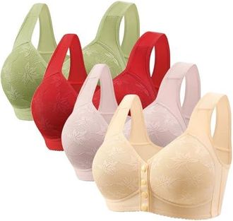 Generic Nidddiv Lot de 4 soutiens-gorge push-up sans armatures pour femme - Grandes tailles - Fermeture avant - Soutien-gorge push-up - Maintien fort - Sous-v