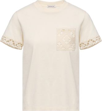 Moncler Moncler T-shirt En Coton &Agrave; Bordure En Macram&eacute;, Femme, Blanc, Taille: Xl