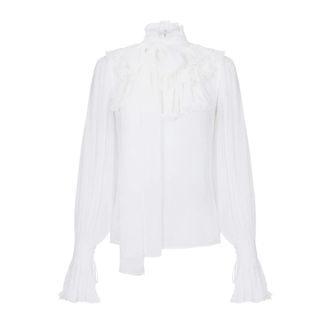 Elisabetta Franchi Bluse aus Georgette mit Sch&auml;rpe - - Blouses & Shirts - Damen - Wei&szlig; - L