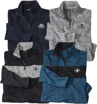 Atlasformen Lot de 4 Sweats Molleton - Multicolore (Gris Chiné, Noir Chiné, Bleu Foncé Chiné, Bleu Chiné), XL
