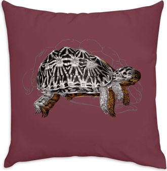 Fabulous Kissen aus rotem Samt - minimalistische Schildkr&ouml;te Biologie alte Illustration - 40 x 40 cm - samtige Haptik - Bezug und Kissen enthalten