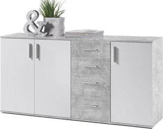 Möbelando Kommode Sideboard Mehrzweckschrank Schrank Standschrank Freida III Beton/Weiß