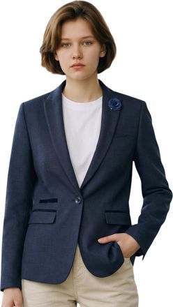 House of Cavani Damen, marineblauer karierter Woll-Mix, Fischgr&auml;t-Tweed-Sakko - Caridi