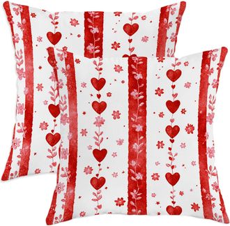 Generic Herzen, Romantisch, Fantasievoll, Blumen, Streifen, Rot Sofakissenbezug Dekorative Kissenbez&uuml;ge Luxuri&ouml;se Dekokissen F&uuml;r Heimdekoration Balkon Bett 45