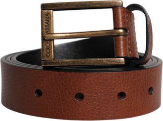 Dolce & Gabbana Klassischer G&uuml;rtel aus braunem Kalbsleder mit metallischer Schnalle