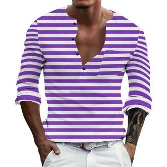 Generic Mesn Ray&eacute; Shirt Tops Hommes Casual Mode Base Ray&eacute; Manches Longues T Shirt Top, violet, XXL
