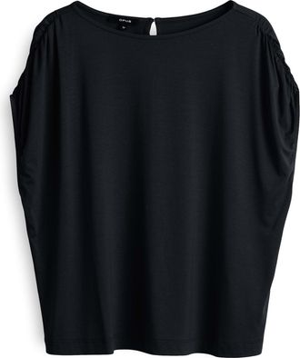 OPUS Damen Kurzarmshirt | SANUELA Regular Shirt mit Raffung an der Schulter Black, 44