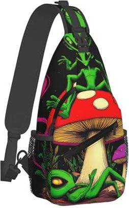 Generic Antivol Sacoche Homme Bandouliere Art extraterrestre aux champignons magiques Sacs Poitrine Multifonction Sac &agrave; Dos De Voyage pour &eacute;cole Femme Cyclism