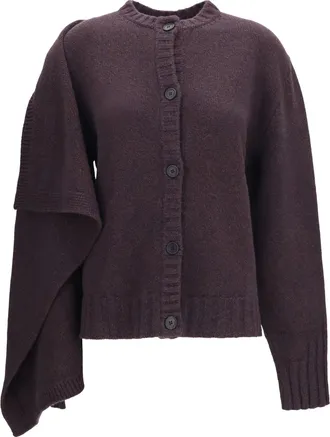 The Attico Single-Shoulder Cape Virgin Wool Cardigan - Gray