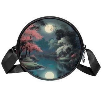 Generic Petit sac &agrave; bandouli&egrave;re Circle Beauty pour femme, petit sac &agrave; bandouli&egrave;re avec fermeture &eacute;clair, bretelles r&eacute;glables, sac &agrave; main rond d&eacute;contract&eacute; pour