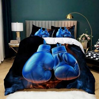 Generic Bleu Housse de Couette 180x200 Gants de Boxe 3D Imprim&eacute; Parure de Lit Gar&ccedil;on Fille en Microfibre Chambre D&eacute;cor Housse Couette avec Fermeture &Eacute;clair av