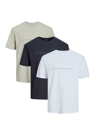 Jack & Jones T-Shirt 3er Pack Star JJ (Spar-Set, 3-tlg) T-Shirt - Baumwolle - Atmungsaktiv - Mit Print auf der Brust