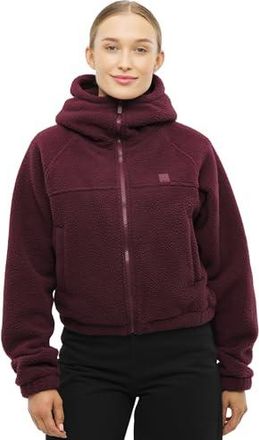 Johnny Urban Veste Courte en Polaire Femmes Rouge - Nova - Cropped Teddy Fleece Sweat Jacket - Polaire Zipp&eacute;e avec Haute Capuche - Veste Chaude Sherpa pour Automne