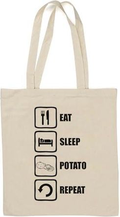 Generic Sac fourre-tout en coton naturel avec logo Eat Sleep Patate Repeat Meme Blanc