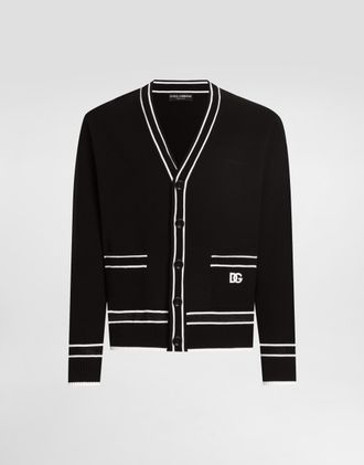 Dolce & Gabbana Oversize-cardigan Aus Baumwollpiqué Mit Knöpfen - Mann Strickwaren Schwarz Xs