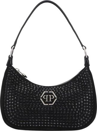 Philipp Plein Femme, Sacs, Noir, Taille: ONE Size Sac Bandouli&egrave;re en Daim Enti&egrave;rement Orn&eacute; de Strass