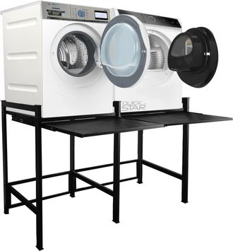 Quick Star Doppel Waschmaschinenregal 146x65x99cm mit Auszug Schwarz Standregal Trockner Aufbewahrungsorganisator Badezimmer