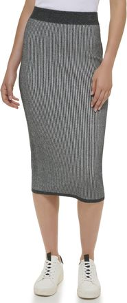 DKNY Womens Pull On Rib-Knit Midi Skirt, Black/White, XS