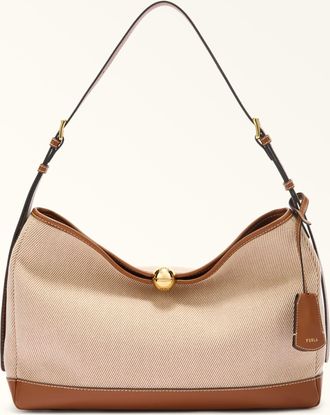 Furla Sfera Soft Schultertasche L Toni Cognac Braun Canvasgewebe + Sidney-kalbsleder Damen