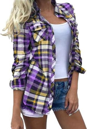 Generic Cardigan &agrave; manches longues pour femme - Imprim&eacute; &agrave; carreaux num&eacute;riques - Multicolore, violet, 3XL
