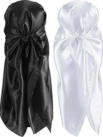 Satinior 35 Pouces Foulard en Soie 2 Écharpes en Satin Femmes (Noir, Blanc)