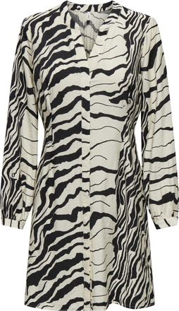 Only Damen Onlcille Life L/S Dress Ptm Kleid, White/AOP:Preppy Animal, X-Large