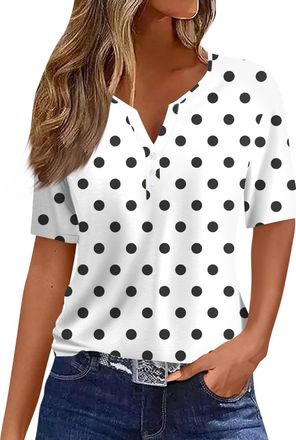 Generic Damen Kurzarm Bluse Sommer Blusen Elegant Tshirt Große Größen Shirts Oversize Tunika Weiß