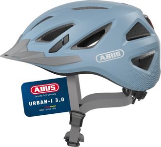 ABUS Stadthelm Urban-I 3.0 - Fahrradhelm mit R&uuml;cklicht, Schirm und Magnetverschluss - f&uuml;r Damen und Herren - Hellblau, Gr&ouml;&szlig;e L