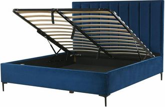 Beliani Polsterbett Marineblau Samtstoff Gesteppt mit Hohem Kopfteil Bettkasten Lattenrost 180x200 cm Hochklappbar f&uuml;r Schlafzimmer Doppelbett Ehebett