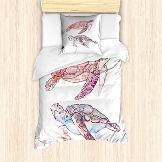Abakuhaus Schildkröte Bettbezug Set für Einzelbetten, Aquarell Soft-Kunstwerk, Milbensicher Allergiker geeignet mit Kissenbezug,Rosa Fuchsia