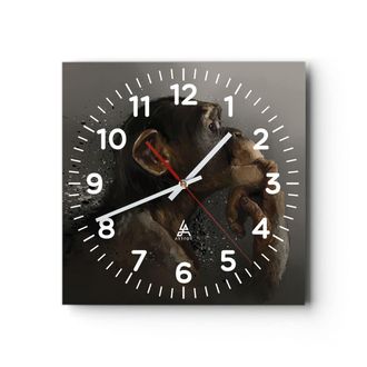 Arttor Modern Wanduhr Schimpanse Porträt Grafik 40x40cm Quadrat Groß Wand Uhr Glas Analog Zimmeruhren Küche Büro Wohnzimmer Glasuhr Wall Clock Dekoration Des