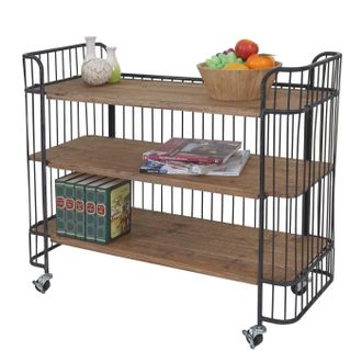 Mendler Rollwagen HWC-A43, Rollregal Servierwagen, Tanne Holz massiv Vintage 84x98x36cm