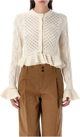 Chlo&eacute; Femme, Pulls, Blanc, Taille: 38 FR Cropped Ruffled Cardigan