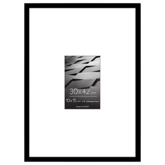 Americanflat Bilderrahmen 30x42 cm Schwarz - Bilderrahmen 10x15 cm mit Passepartout - aus Kunststoff mit poliertem Plexi-Scheibe