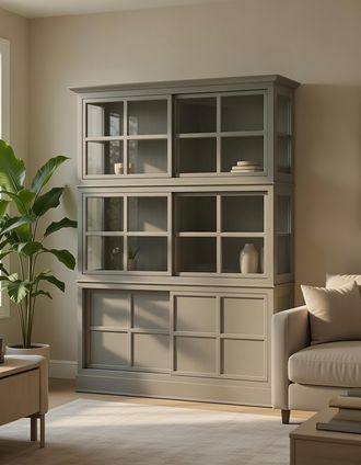 Maison Belfort home24 Vitrinenschrank 191 x 220 x 49cm Grau/Granit