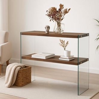 Dmora Console Agena, Table Multi-usages, Armoire de Rangement, Bureau de Couloir, 90 x 30 h80 cm, Noyer