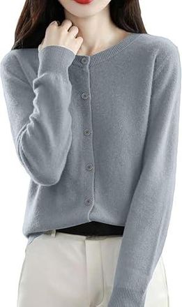 Generic Cardigan classique &agrave; col rond boutonn&eacute; en cachemire pour femme, pull en tricot doux &agrave; manches longues, cardigan d&eacute;contract&eacute; pour femme, gris, XXL