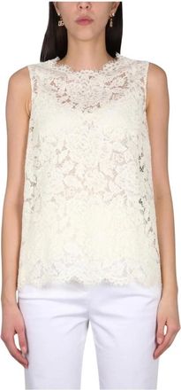 Dolce & Gabbana Femme, Blouses et Chemises, Blanc, Taille: 36 FR Lace Sleeveless Top