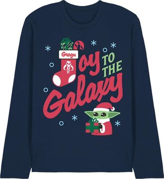 Star Wars Unisex The Mandalorian Grogu Christmas Joy to The Galaxy Unisex Langarm-T-Shirt, Marineblau, Navy, L
