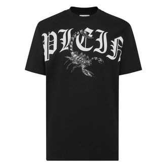 Philipp Plein Homme, Tops, Noir, Taille: 2XL T-Shirt Col Rond Scorpion