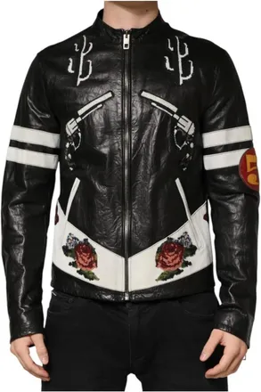 Dolce & Gabbana Homme, Vestes, Noir, Taille: L Guns N Roses Full Zip Biker Jacket