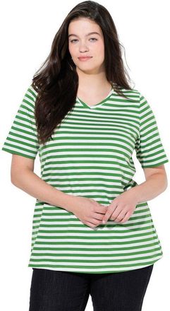 Ulla Popken T-Shirt T-Shirts 2er-Pack Ringel/uni V-Ausschnitt Halbarm