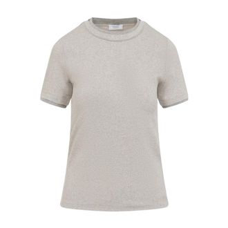 PESERICO Femme, Tops, Gris, Taille: 40 FR T-shirt en coton micro-c&ocirc;tel&eacute;